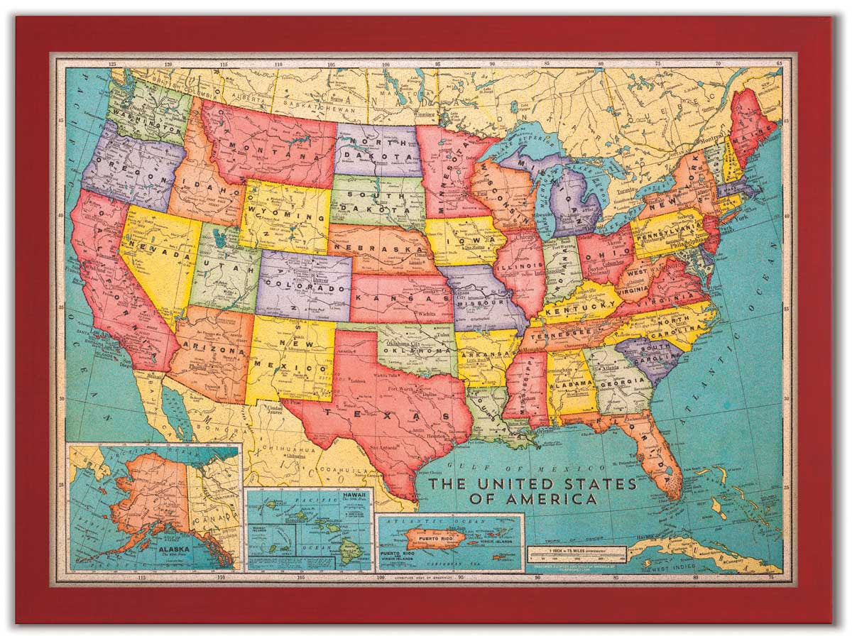 46" x 34" Cork Board US Map | US Travel Map With Pins – Corkboard.com